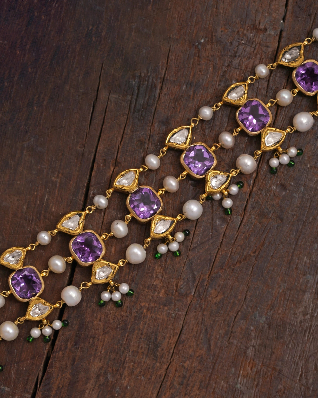 Amey Gold Uncut Diamond Amethyst and Pearl Choker Necklace – Timeless Indian Jewelry | Aurus