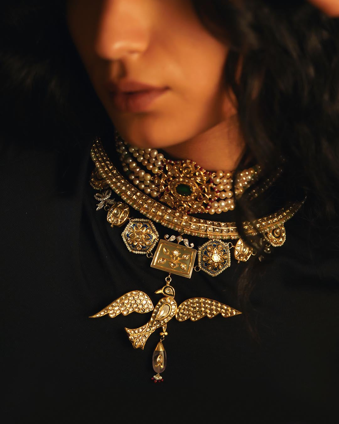 Kalki Gold and Polki meenakari torque Hasli Indian wedding Necklace ...