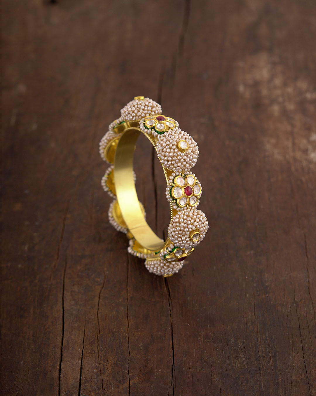 Gajra Gold And Pearl Pacheli Kada Bangle – Timeless Indian Jewelry | Aurus