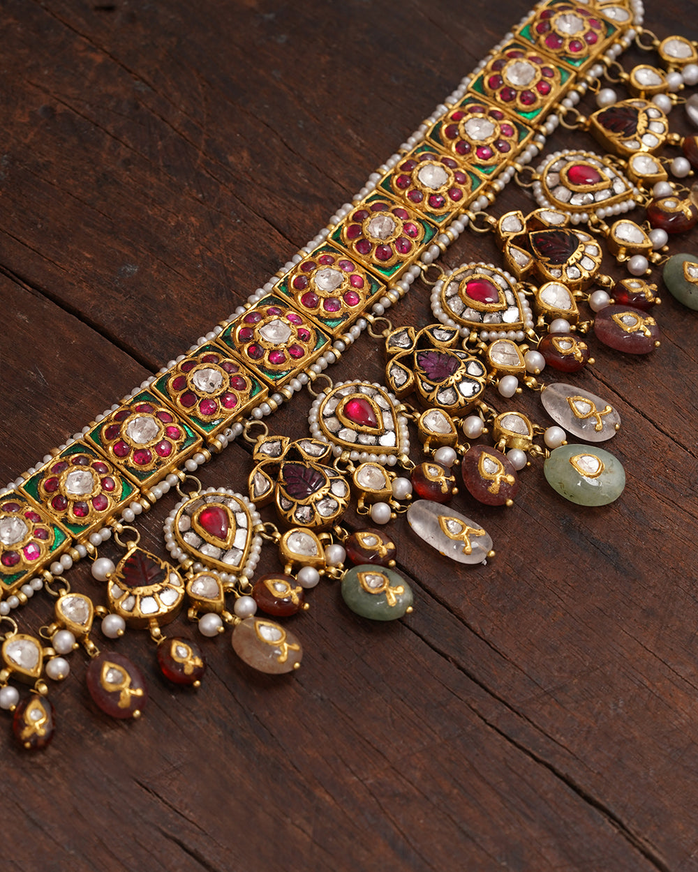 Arohi Gold Uncut Diamond and Gemstone Necklace – Timeless Indian ...